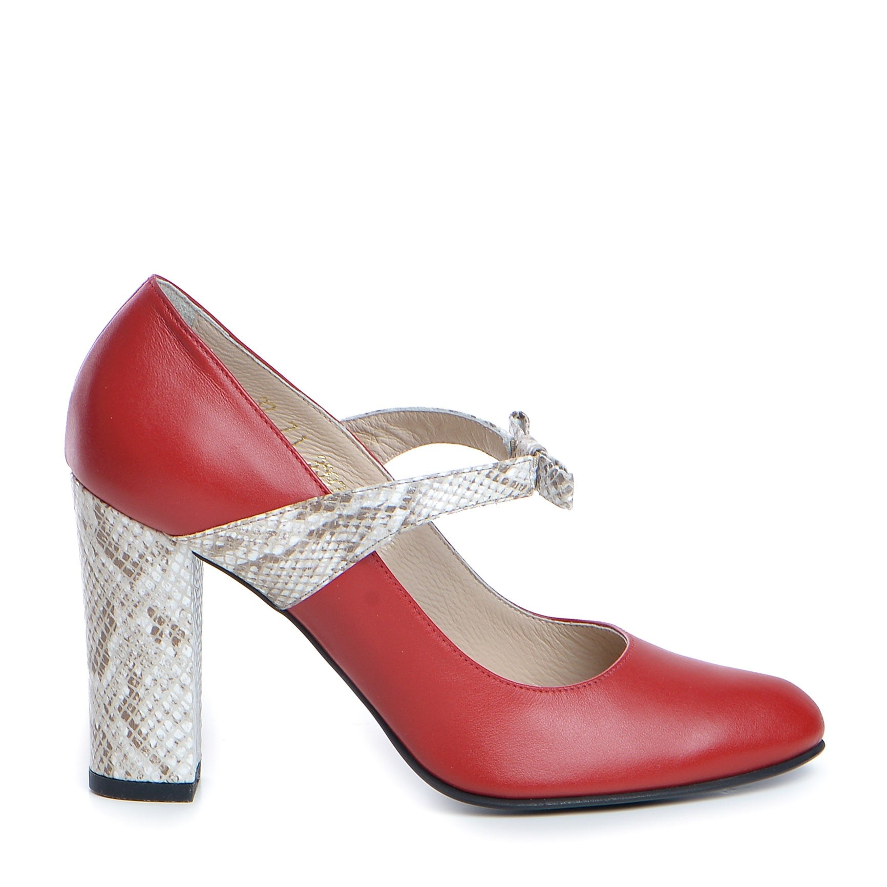 Pantofi dama Guban model 3597 nappa rosu/sarpe alb-bej