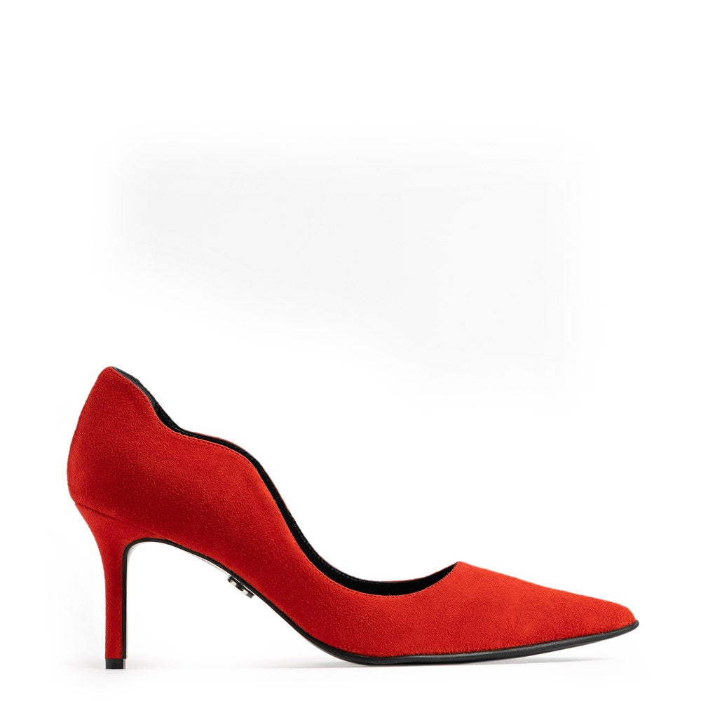 Pantofi Stiletto Guban Velur Roșu - Piele Naturală