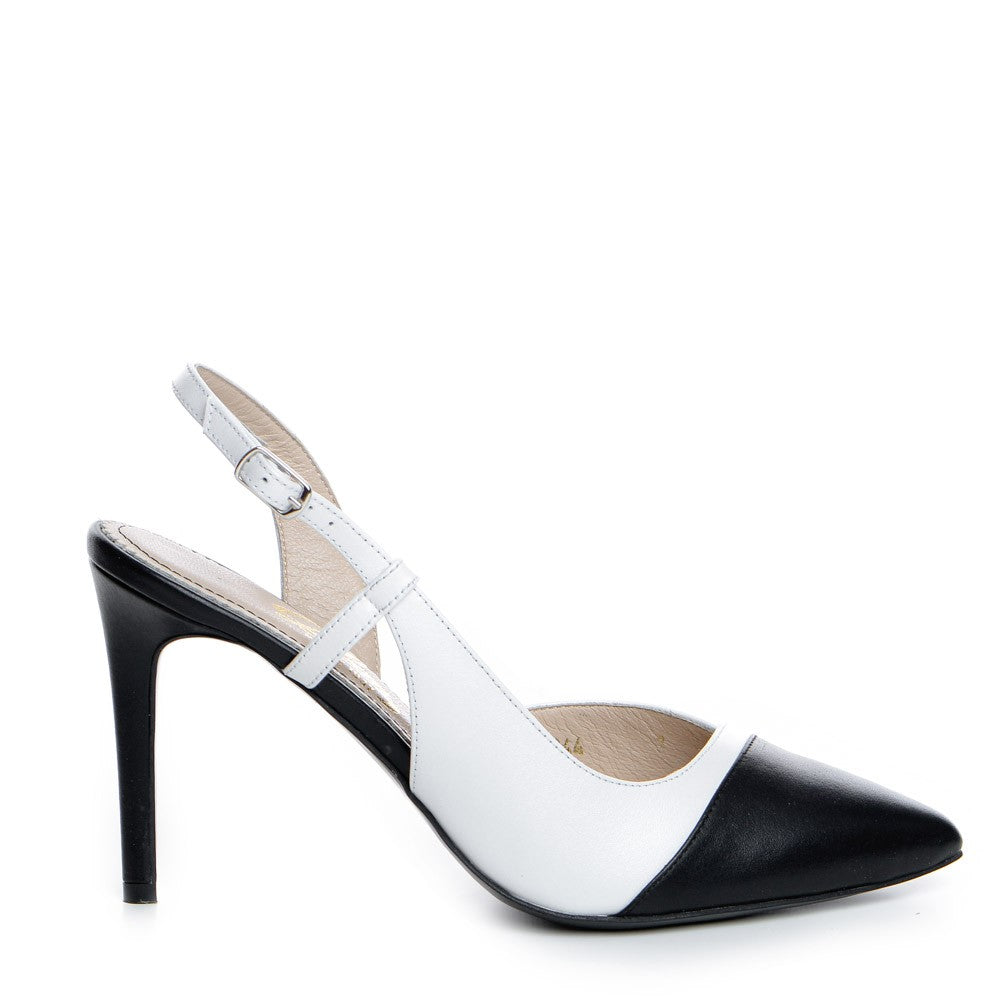 Pantofi Stiletto Guban Alb și Negru - Piele Nappa