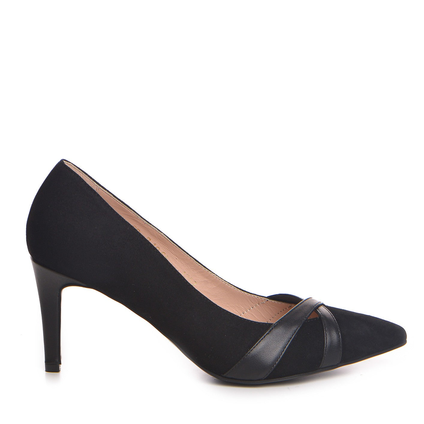 Pantofi Stiletto Guban Negri - Piele Velur și Nappa