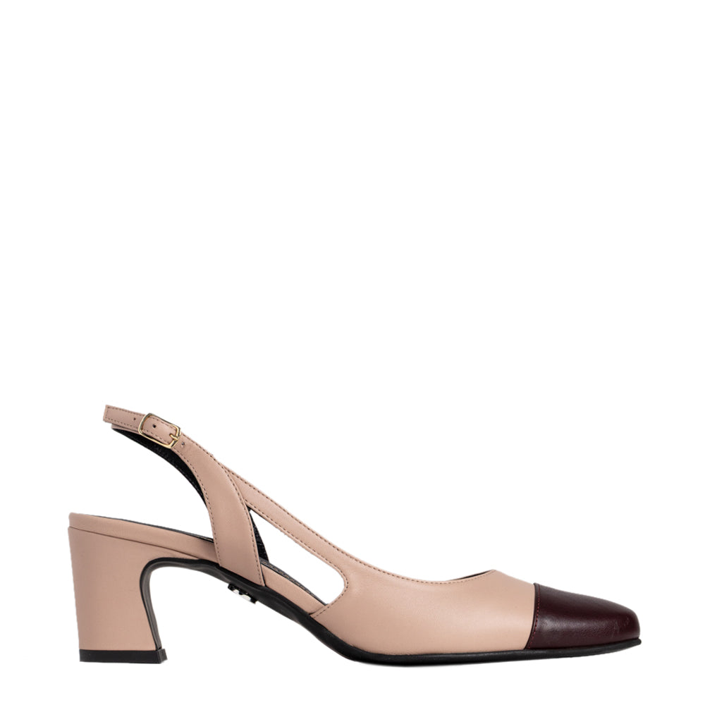 Pantofi Decupati Guban Mocha Mouse si Negru cu Toc Gros - Piele Nappa