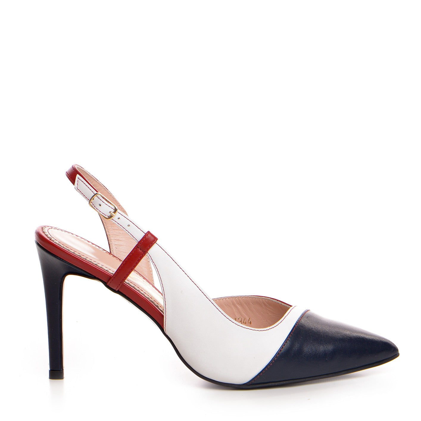 Pantofi Decupati Guban Alb, Rosu si Bleumarin - Piele Nappa