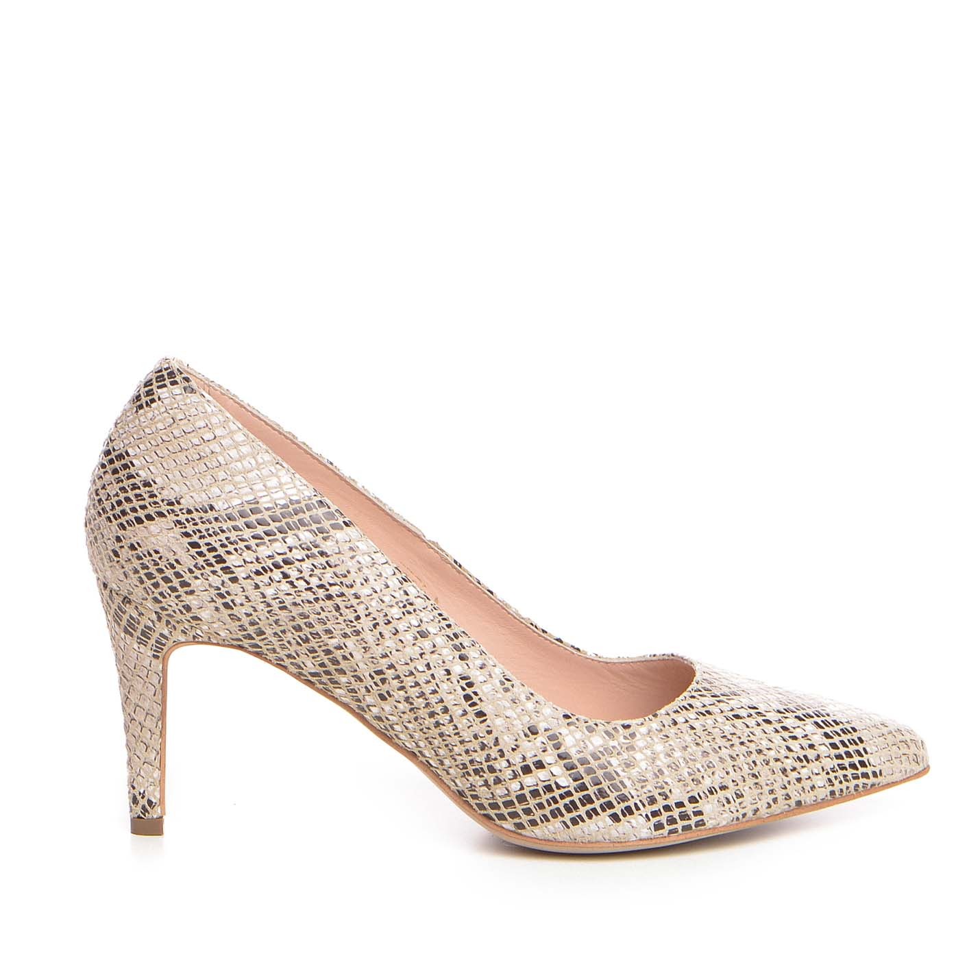 Pantofi Stiletto Guban Piton Bej - Piele Nappa