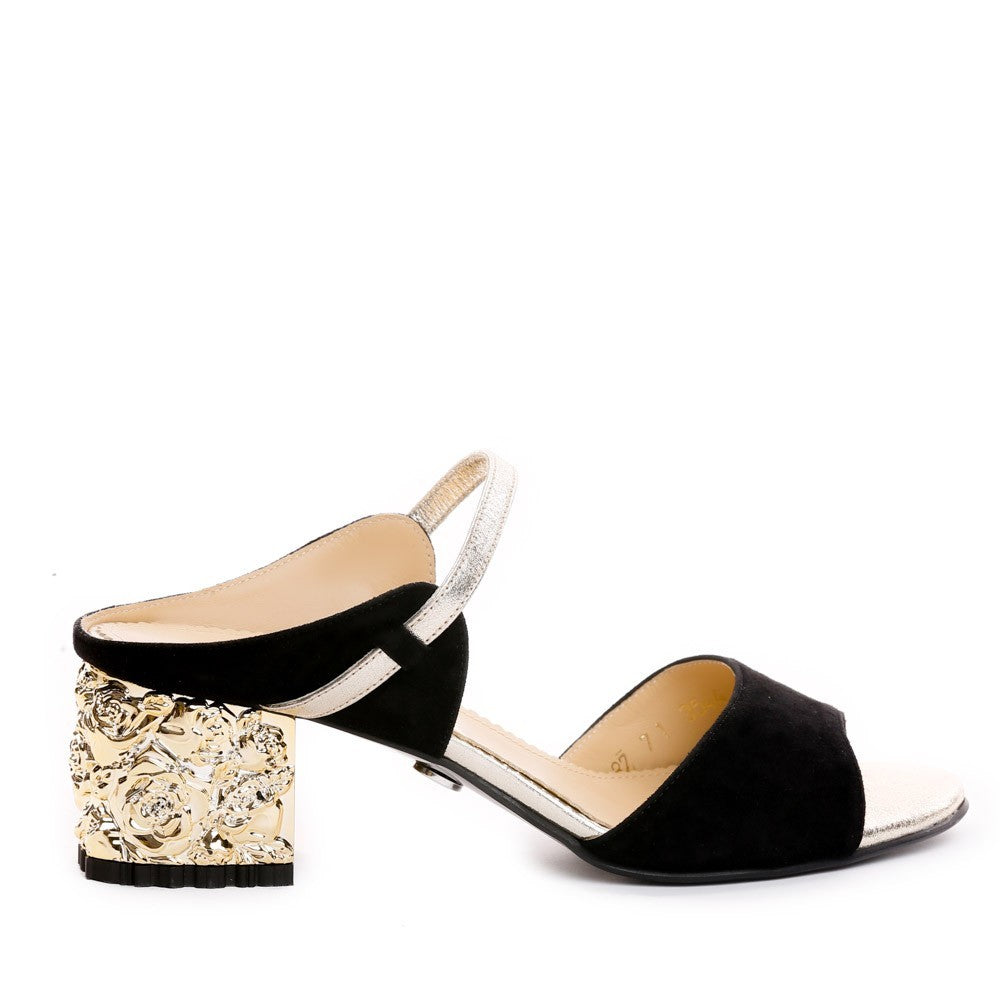 Saboti dama Guban model 3544 velur negru/nappa kristal auriu