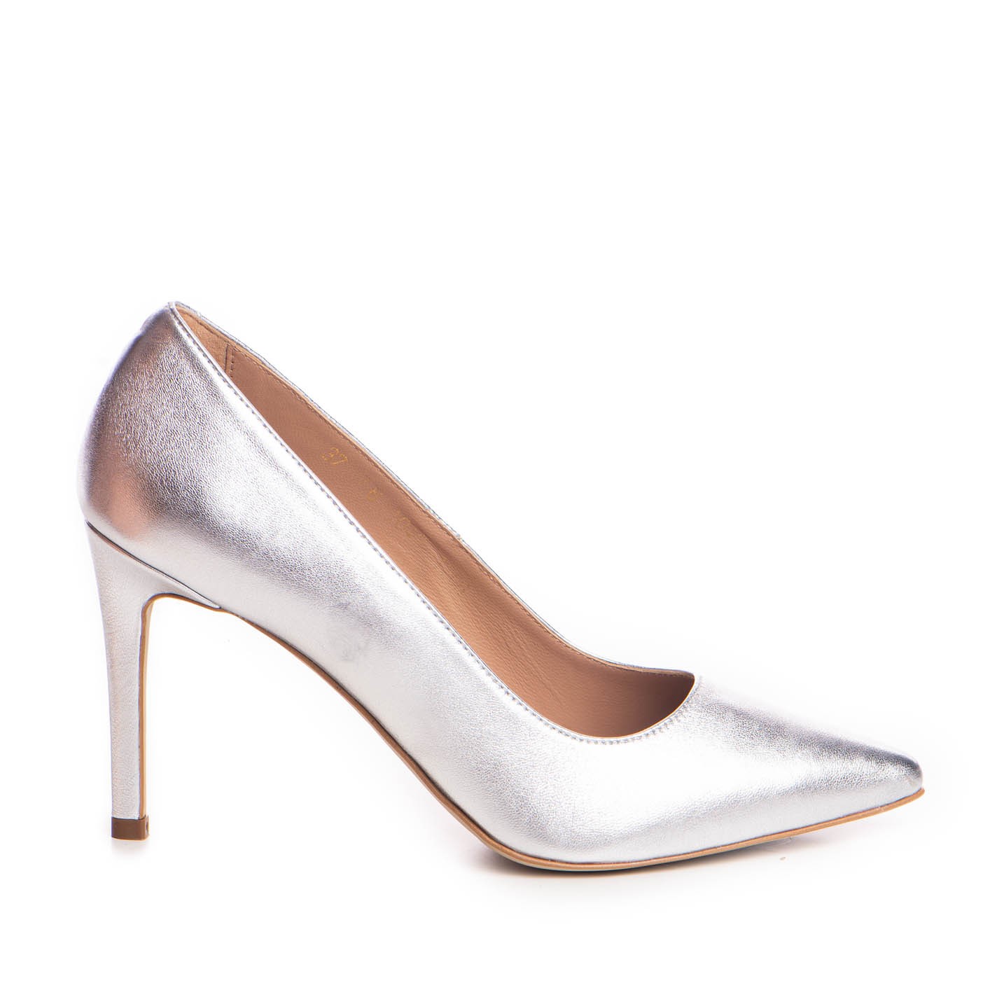 Pantofi Stiletto Guban Argintii - Piele Nappa