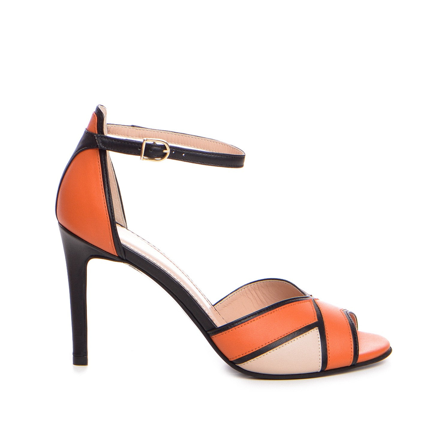 Sandale dama Guban model 3613 nappa negru/coral/roz